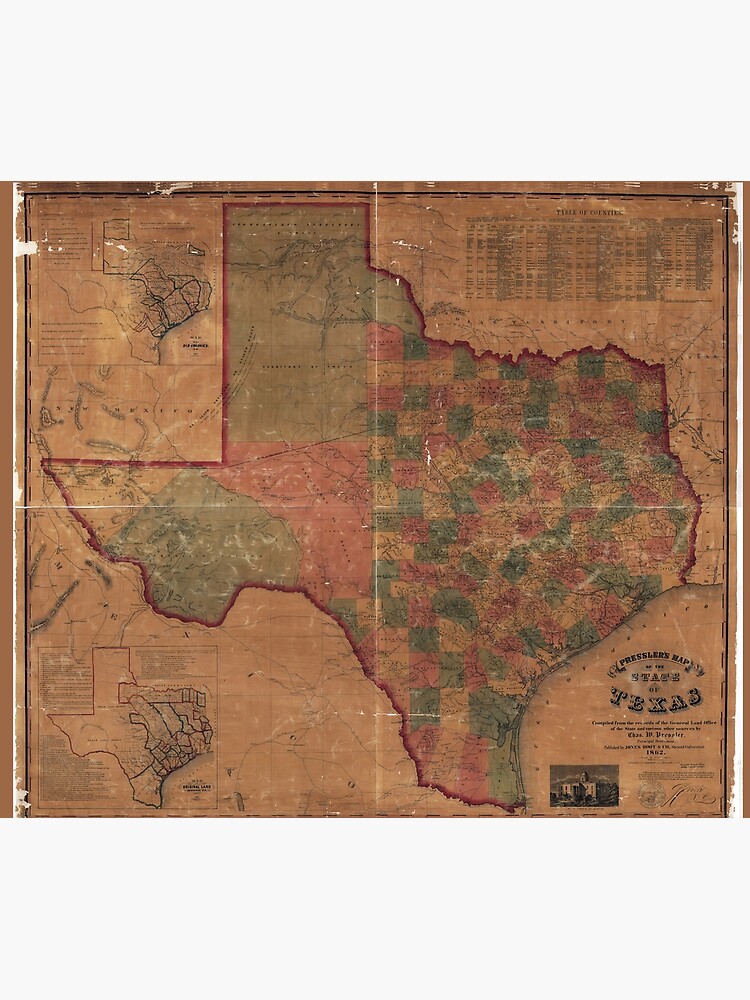 "Pressler's Map of the State of Texas (1862)" Throw Blanket for Sale by ...