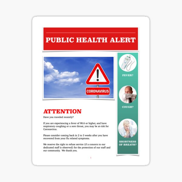 "Coronavirus Health Alert Wall or Window Sign Poster" Sticker for Sale ...