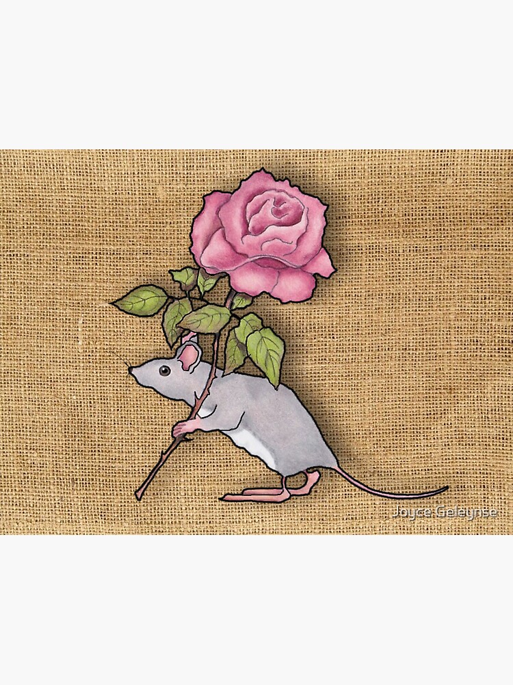 "Mouse with Big Pink Rose on Burlap, Illustration, Mice" Sticker for ...