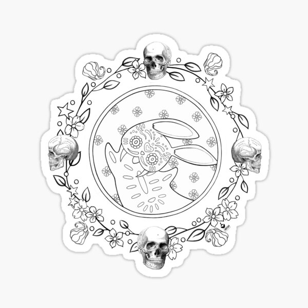 "Day of the Dead Rabbit with Skulls " Sticker for Sale by 3WishStudios ...