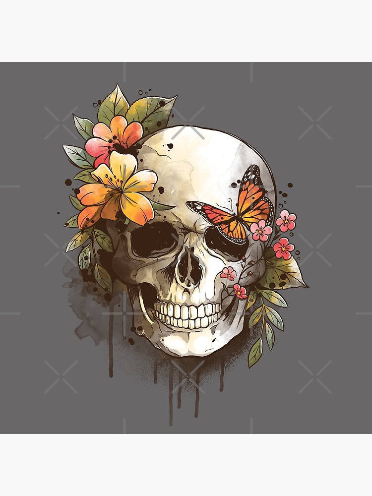 Spring skull watercolor floreal Premium Matte Vertical Poster sold by ...