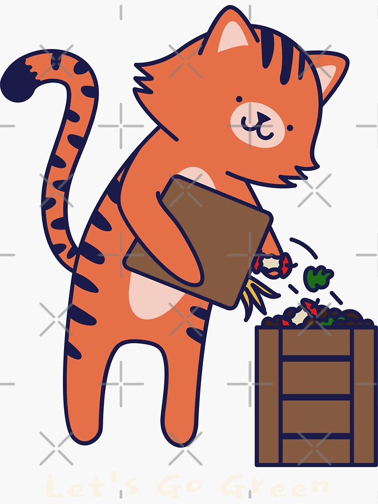 "Let's Go Green- Cute Kawaii Cat- Sustainability" Sticker for Sale by ...