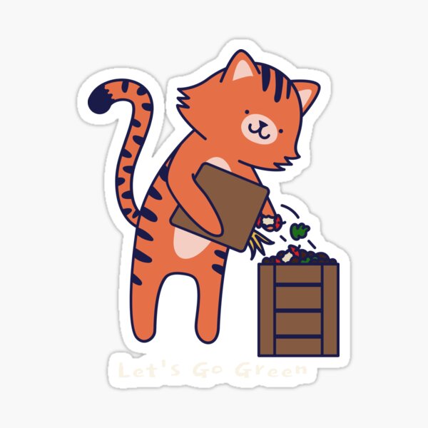 "Let's Go Green- Cute Kawaii Cat- Sustainability" Sticker for Sale by ...