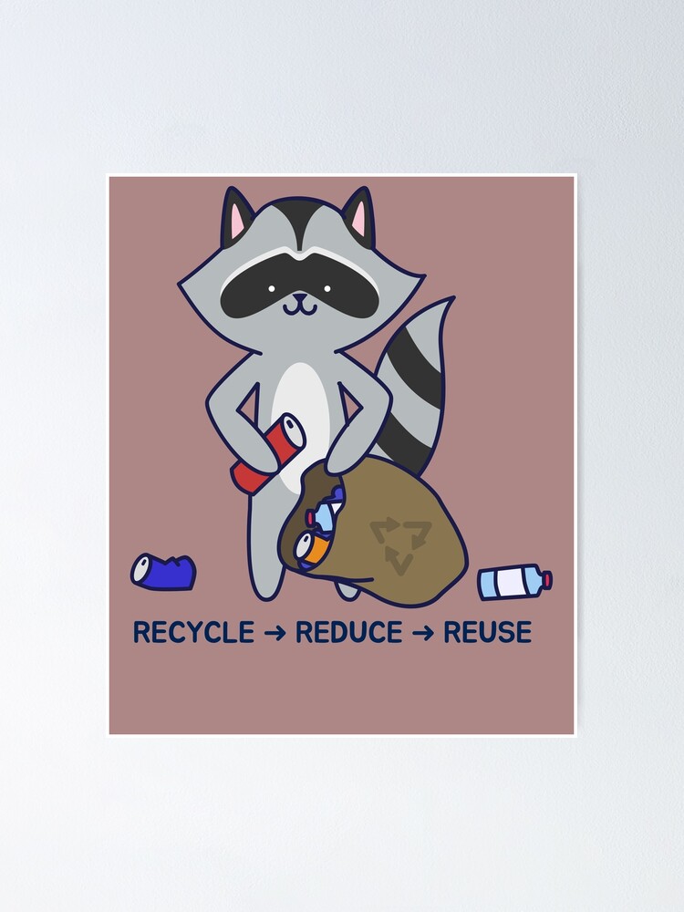 "Cartoon Raccoon/ Racoon- Recycle, Reduce, Reuse- Sustainability ...