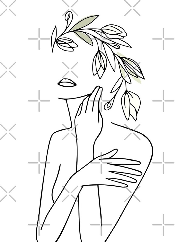 "Abstract Line Art Drawing Nymph With Floral Wreath I" iPhone Case for ...