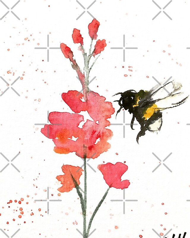 "Bumble bee and flowers" by Monika Howarth | Redbubble