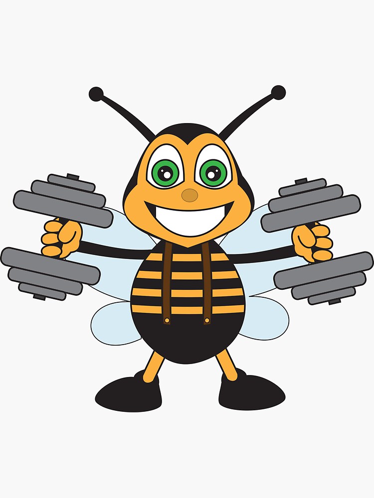 "Funny Bee WorkOut Illustration" Sticker for Sale by Sashkica | Redbubble