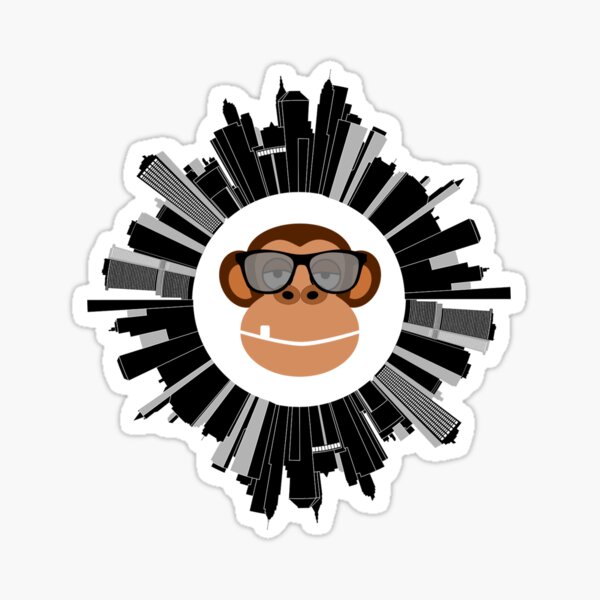 "City View with a Cool Ape" Sticker for Sale by joekorf | Redbubble