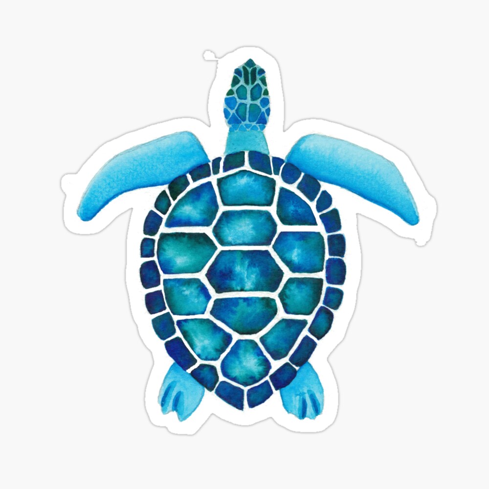 Blue Watercolor Turtle Weatherproof Matte Sticker Watercolor Sticker ...