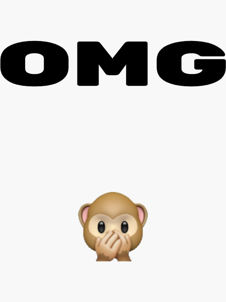 "Emoji- OMG text with the monkey covering the mouth emoji" Sticker for ...