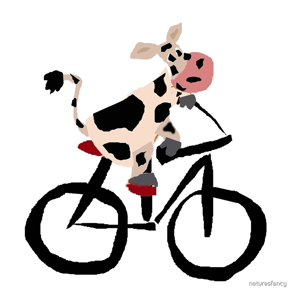 "Funky Cool Black and White Cow Riding Bicycle" by naturesfancy | Redbubble