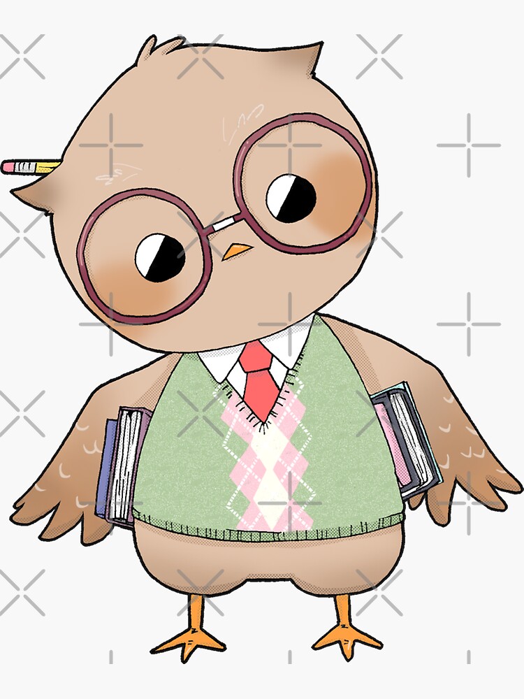 "Owl Nerd with Big Glasses and Books" Sticker for Sale by Tamito ...