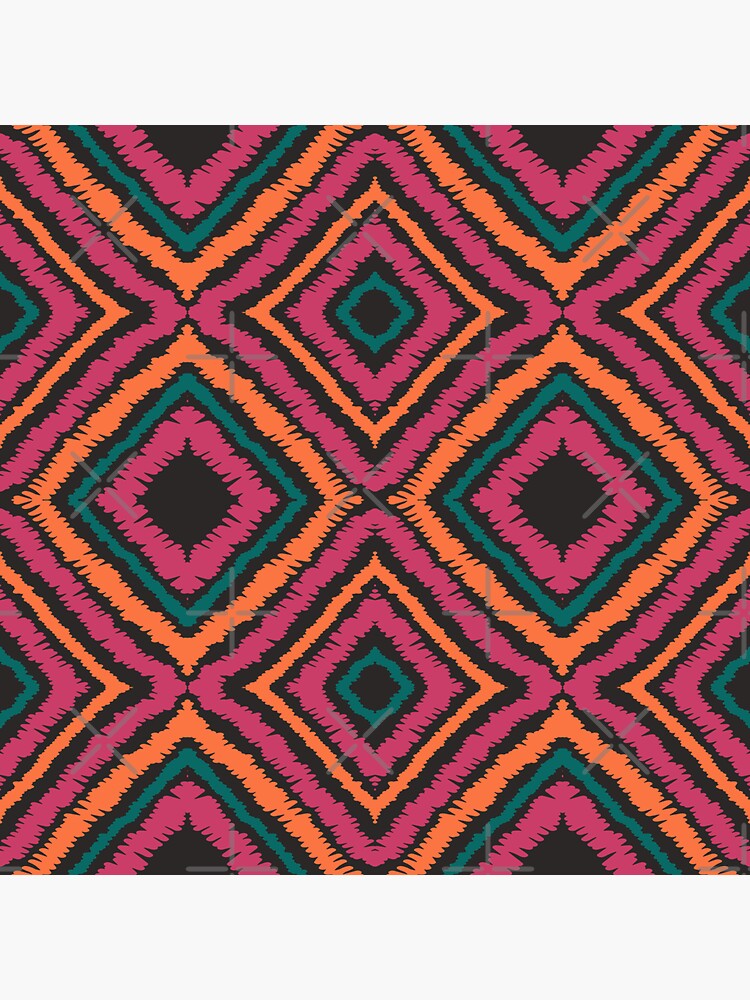 "Ikat Pattern in Orange,Fuchsia Pink,Black and Indigo Colors" Sticker ...
