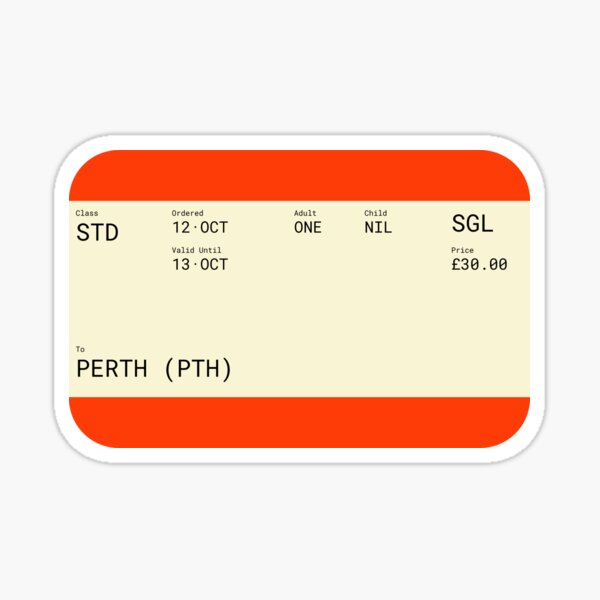 "Perth Train Ticket" Sticker for Sale by sebastiandoe5 | Redbubble