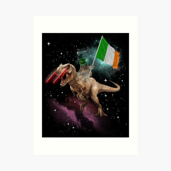 Lámina artística «Sloth montando un T-rex con ojos de Lazer ondeando ...