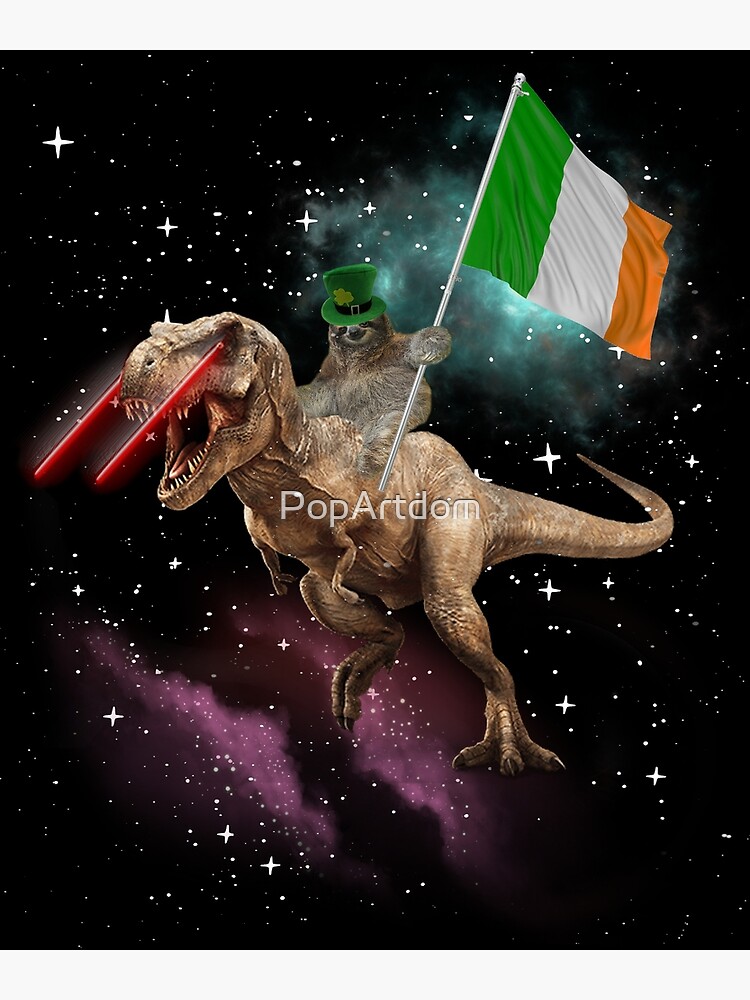 Póster «Sloth montando un T-rex con ojos de Lazer ondeando una bandera ...