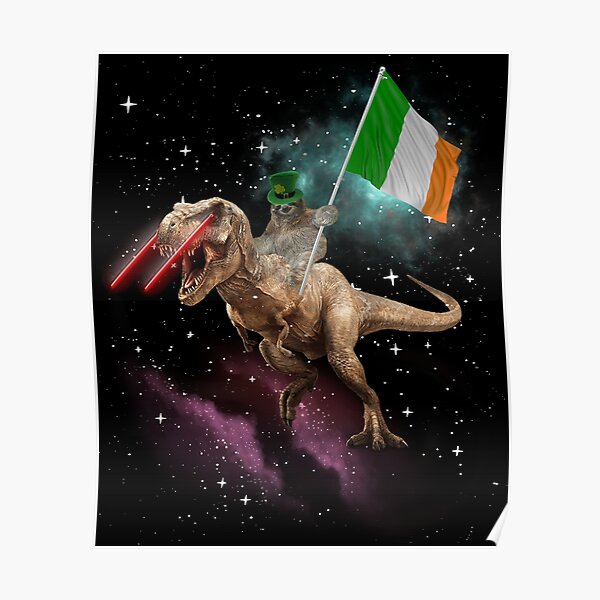 Póster «Sloth montando un T-rex con ojos de Lazer ondeando una bandera ...