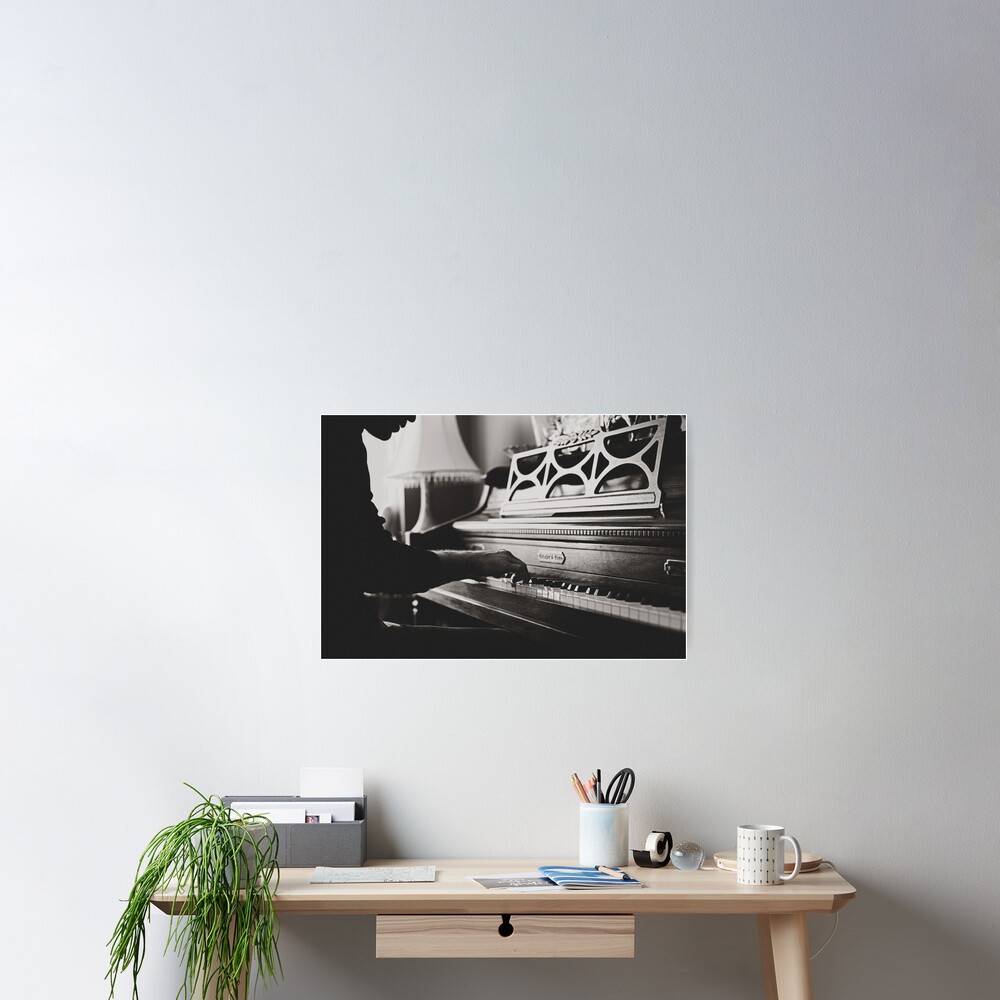 " Piano classical music artwork, black and white piano player art print ...