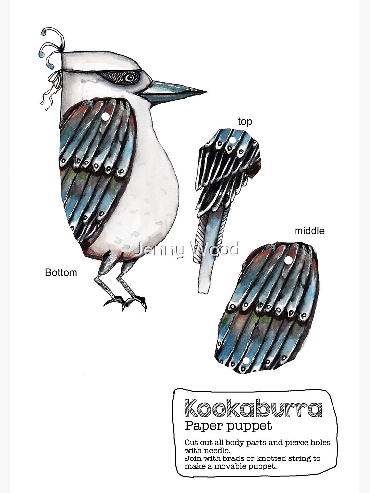 "Kookaburra articulated puppet card www.jennywoodart.com/paper-puppets ...