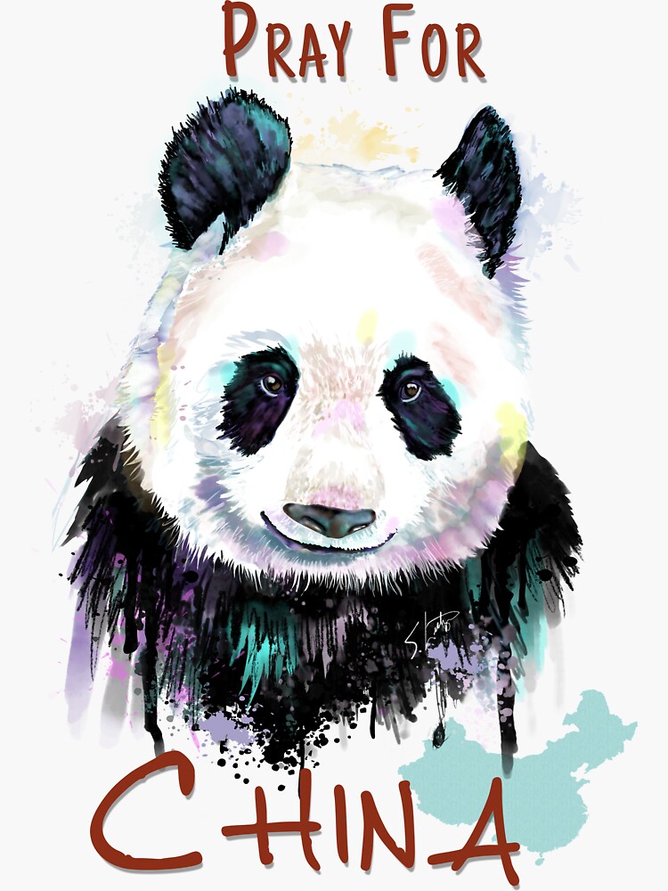 "Pray for China Panda Splash Watercolor" Sticker by slaterza | Redbubble