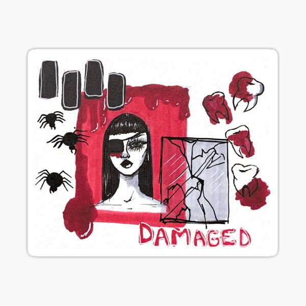 "DAMAGED" Sticker by scissors666 | Redbubble