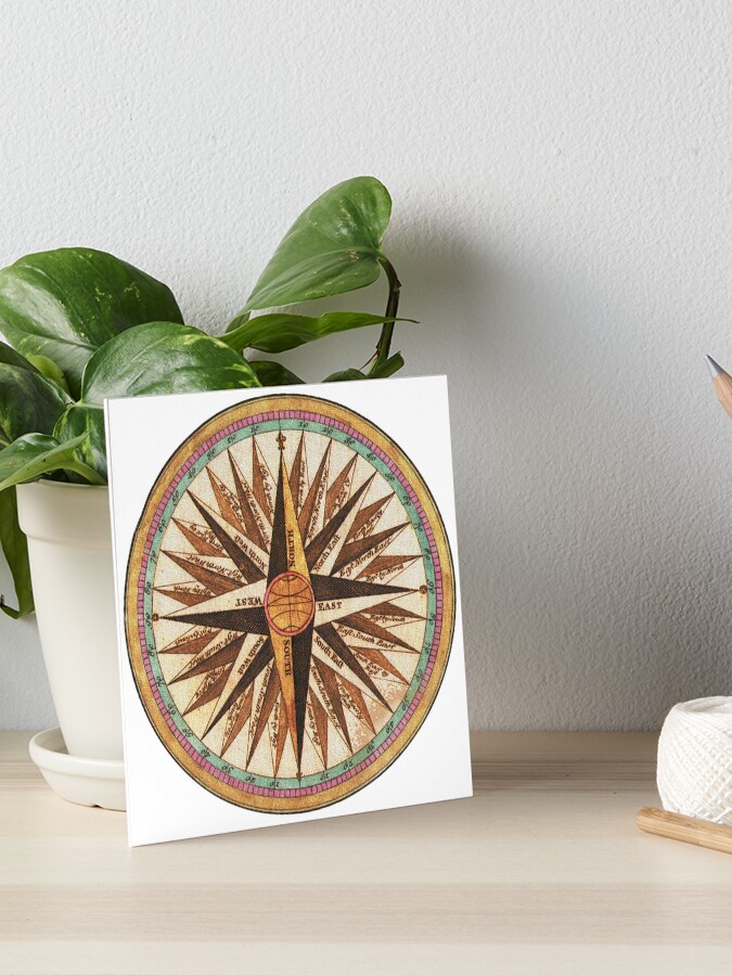 "Antique style vintage compass rose map for travelers" Art Board Print ...