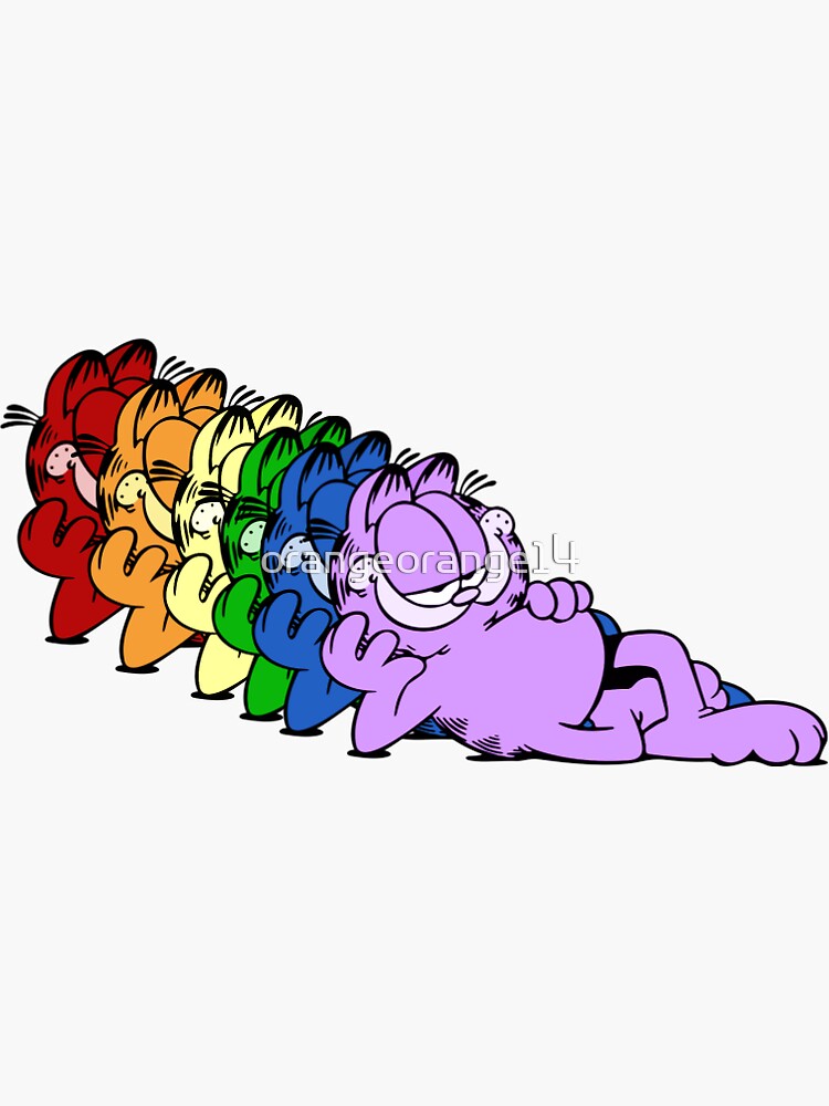 "Rainbow Garfield" Sticker by orangeorange14 | Redbubble