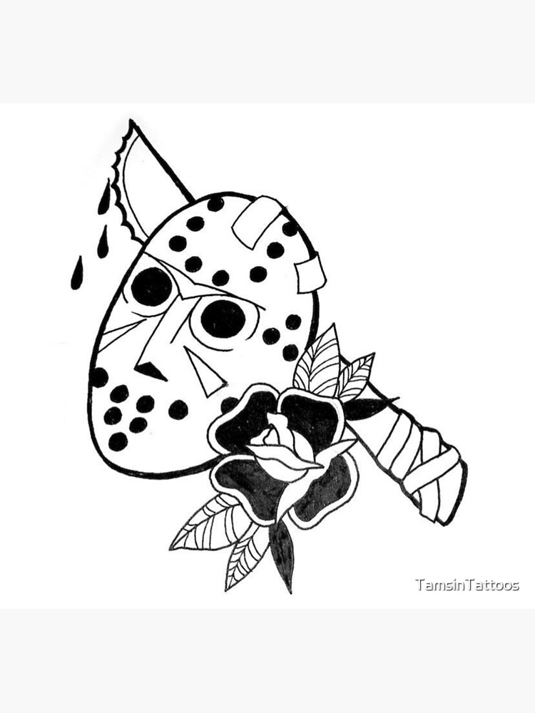 "Jason Hockey Mask Horror Original Tattoo Design print " Art Print for ...