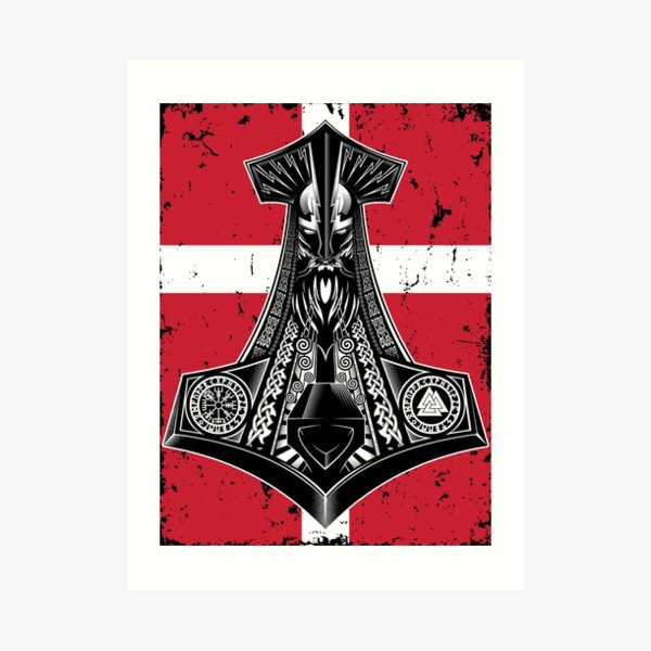 "Denmark Viking Flag with Thor's Hammer Viking" Art Print by Bommer20 ...