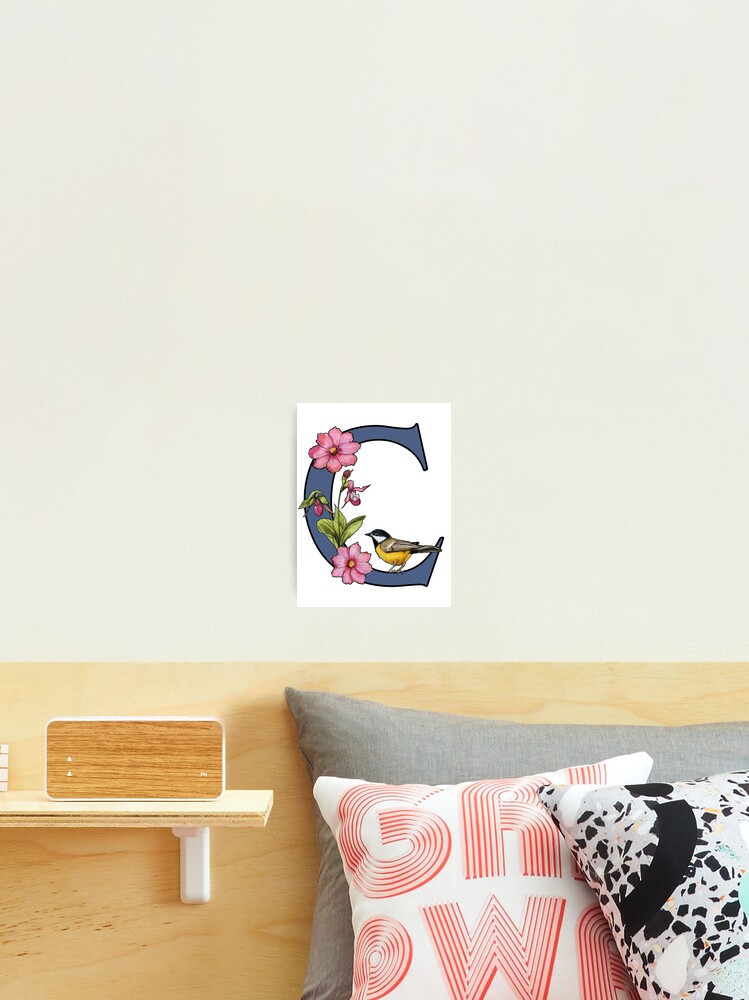 "LETTER C, Initial, Monogram, BIRD, Flowers, Ladyslipper, Cosmos, Pink ...