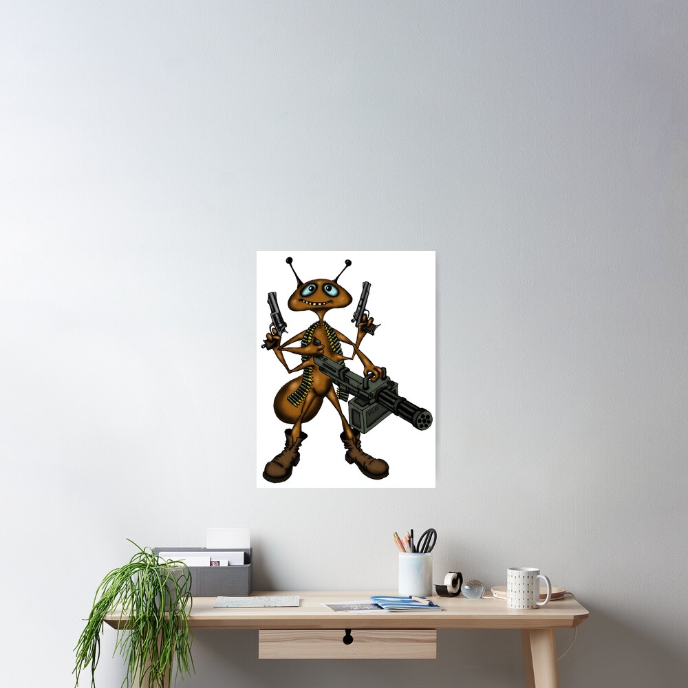 "Funny Fire Ant with Guns cartoon drawing" Poster by vitaliy | Redbubble