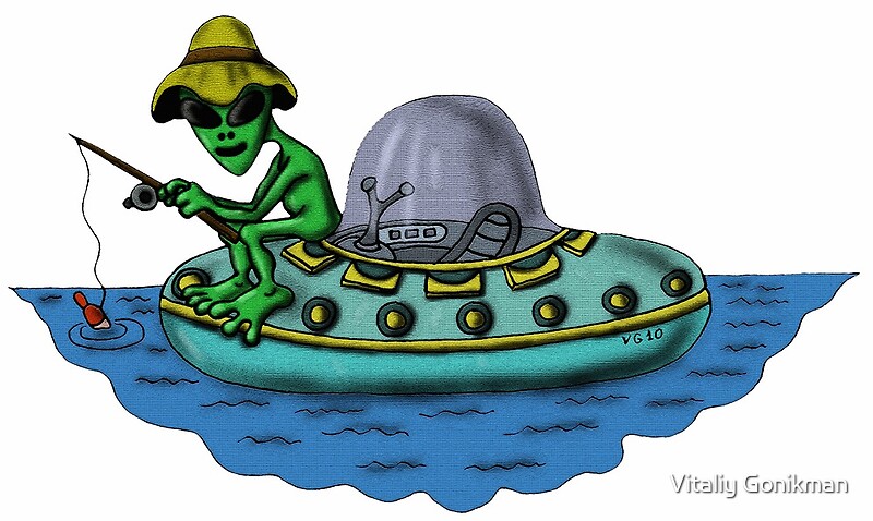 "Fishing Alien funny cartoon drawing" by Vitaliy Gonikman | Redbubble