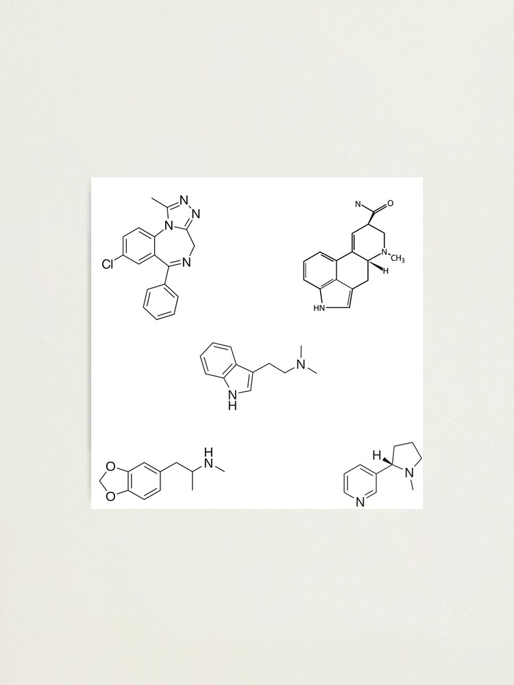 "Xanax, LSD, DMT, MDMA, Nicotine Chemical Structure Molecules Sticker ...