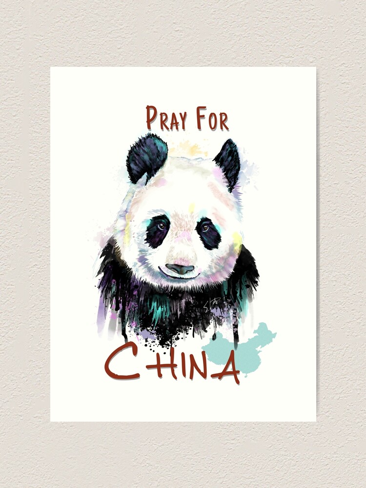 "Pray for China Panda Splash Watercolor" Art Print for Sale by slaterza ...
