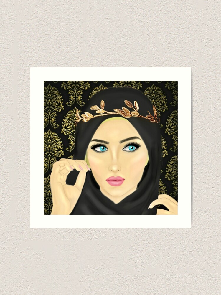 "Hijab beautiful Muslim princess wearing crown drawing logo" Art Print ...