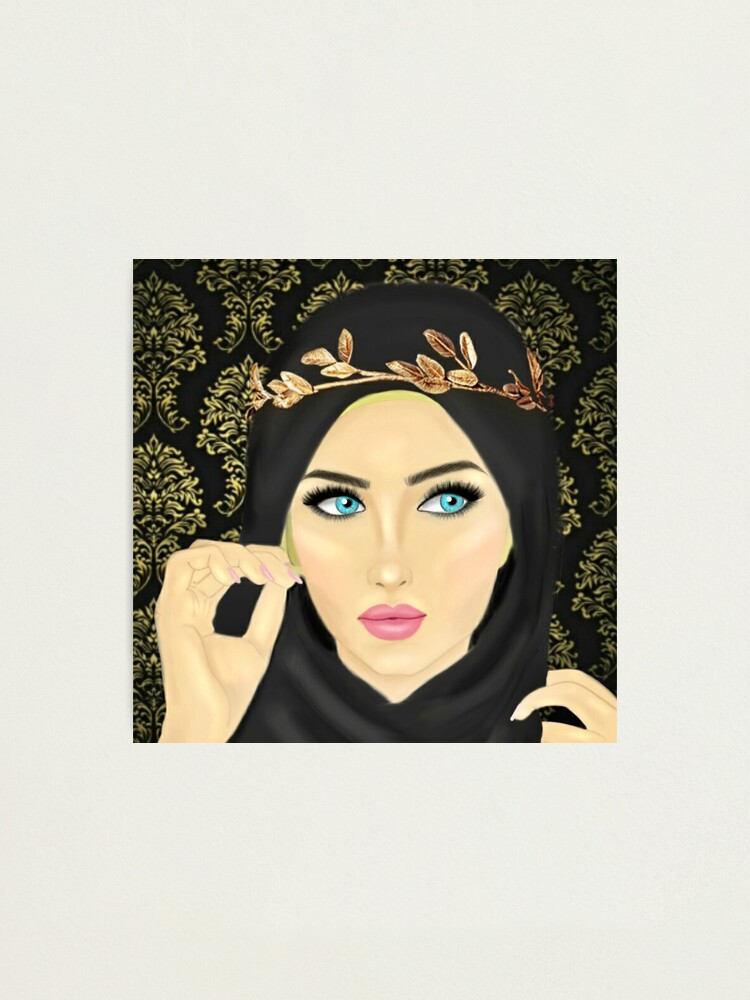 "Hijab beautiful Muslim princess wearing crown drawing logo ...