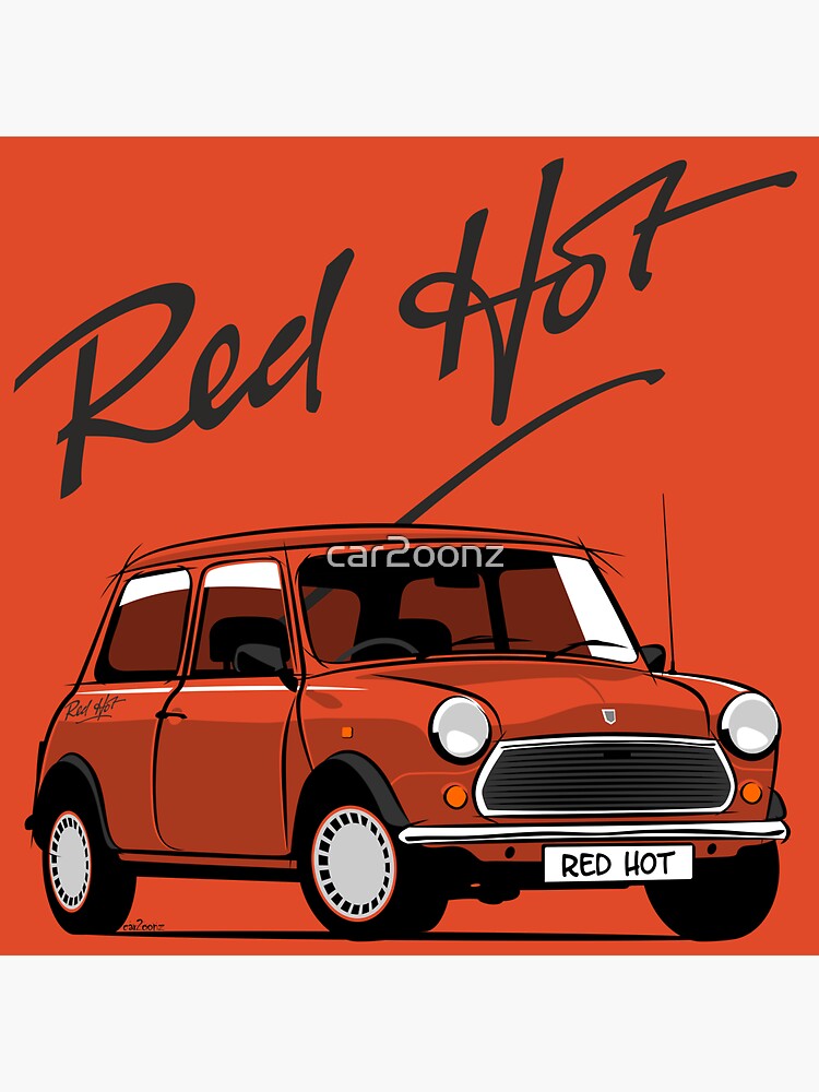 "Classic Mini Red Hot " Sticker for Sale by car2oonz | Redbubble