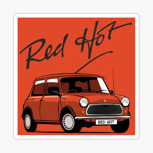 "Classic Mini Red Hot " Sticker for Sale by car2oonz | Redbubble