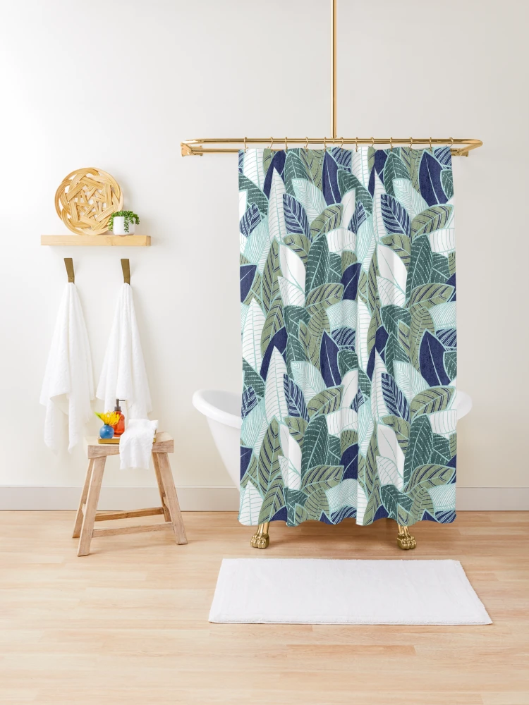Navy and green shower curtain store