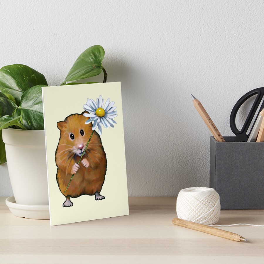 "Cute Hamster with Daisy Flower, Original Art, Pet, Animal" Art Board ...