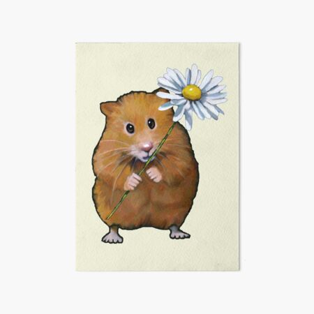 "Cute Hamster with Daisy Flower, Original Art, Pet, Animal" Art Board ...