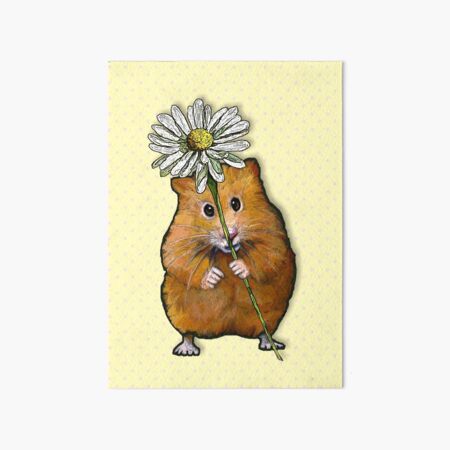 "Hamster with Big Daisy, Original Art, Dotted Background" Art Board ...