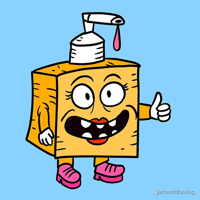 "a funny soap pump cartoon. wash your hands! thumbs up." by JJ ADX ...