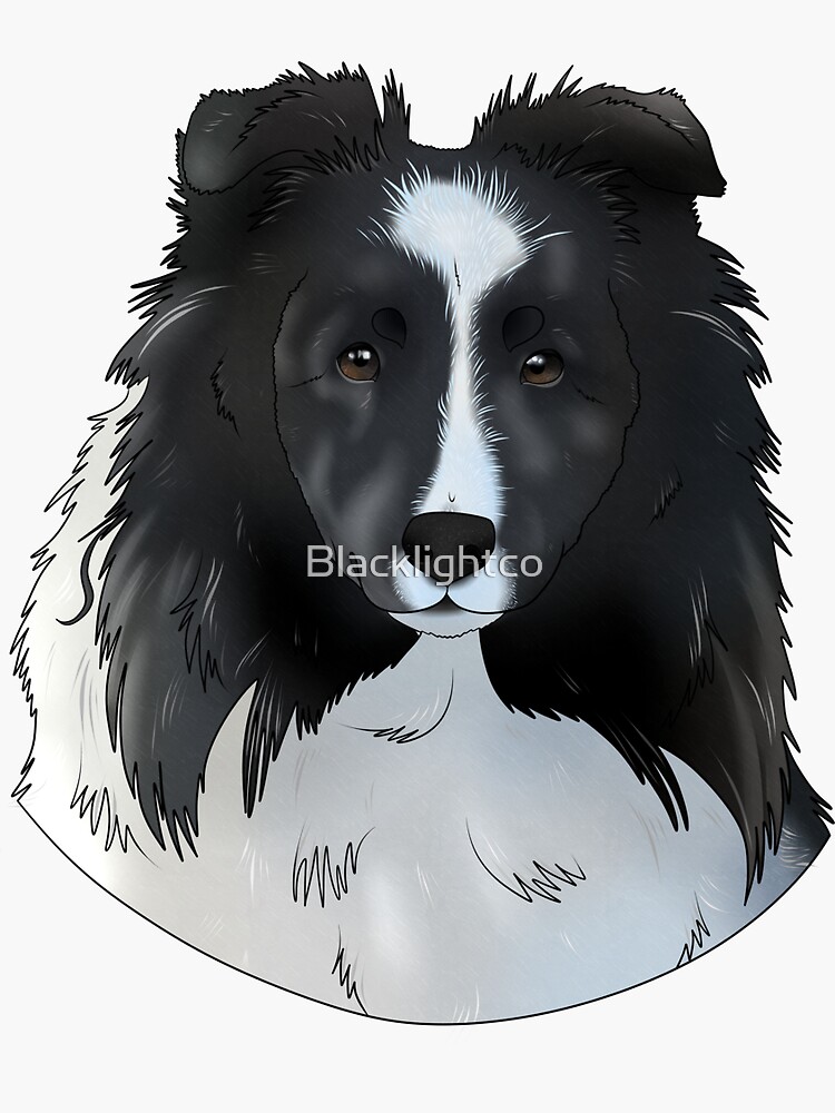 "Black and White Sheltie" Sticker for Sale by Blacklightco | Redbubble