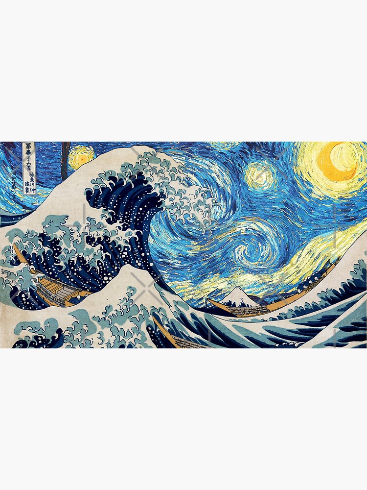 "A Great Wave under a Starry Night" Sticker by animateastory | Redbubble