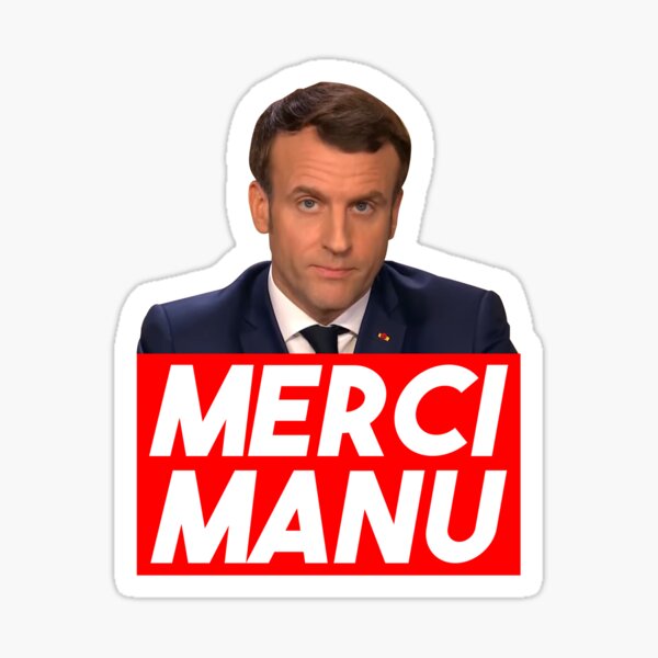 "Macron Coronavirus Merci Manu" Sticker by Leksal | Redbubble