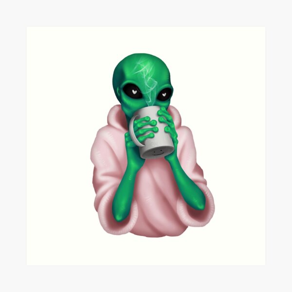 "cute alien drinking coffee" Art Print for Sale by corinaorchid | Redbubble