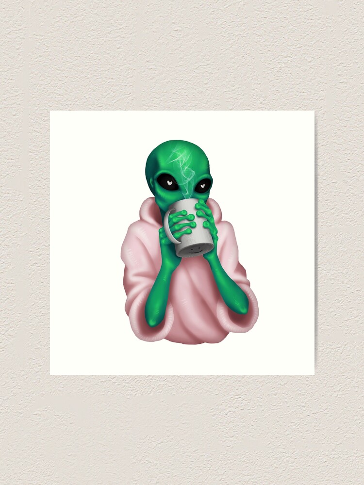 "cute alien drinking coffee" Art Print for Sale by corinaorchid | Redbubble