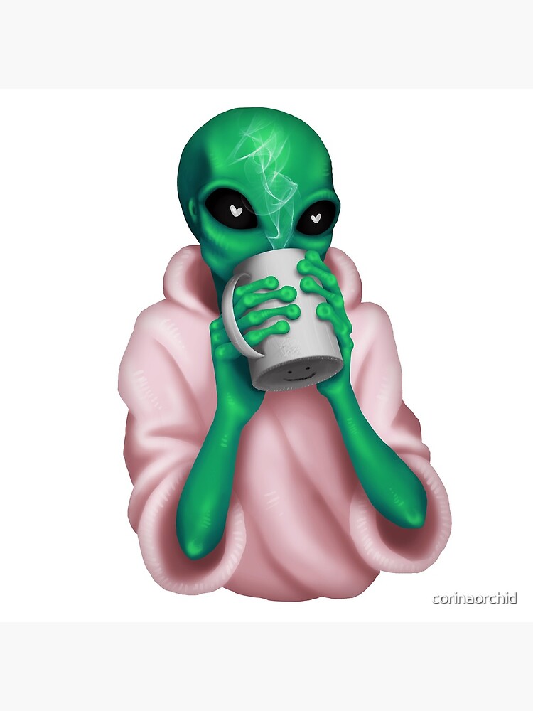 "cute alien drinking coffee" Art Print for Sale by corinaorchid | Redbubble