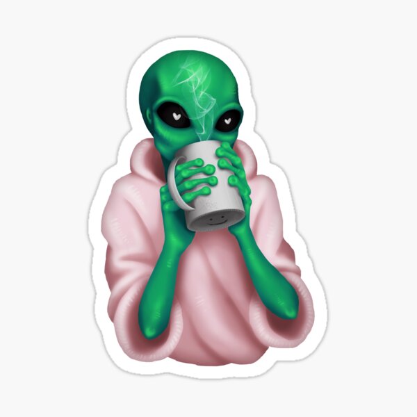 "cute alien drinking coffee" Sticker for Sale by corinaorchid | Redbubble